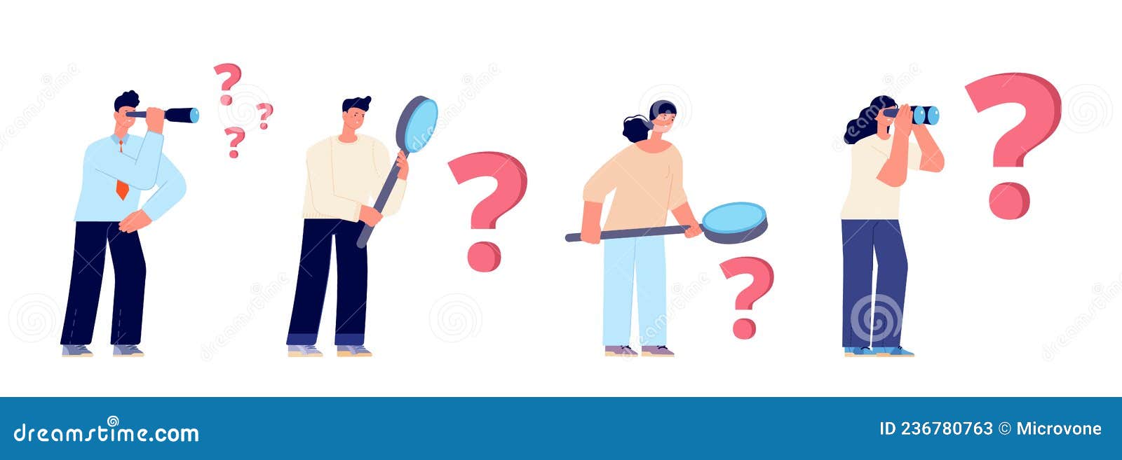 People Look at Large Question Mark. Finding Solution, Looking in ...