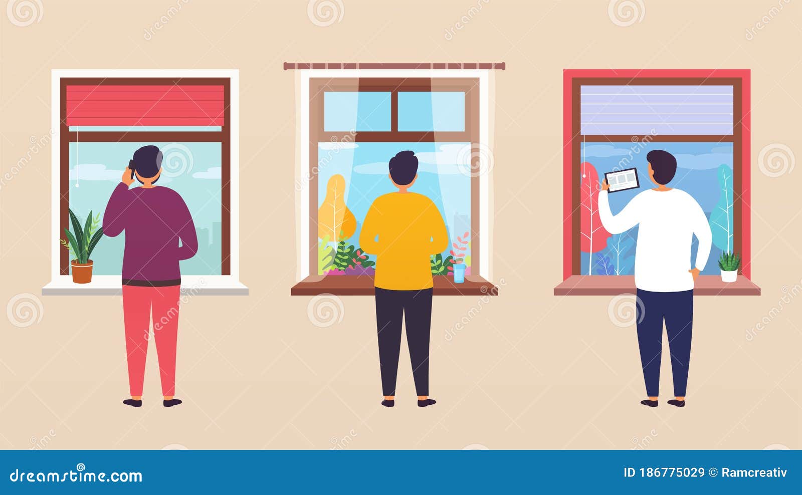 People Look through Window, Talking with Colleagues Online by Phone ...