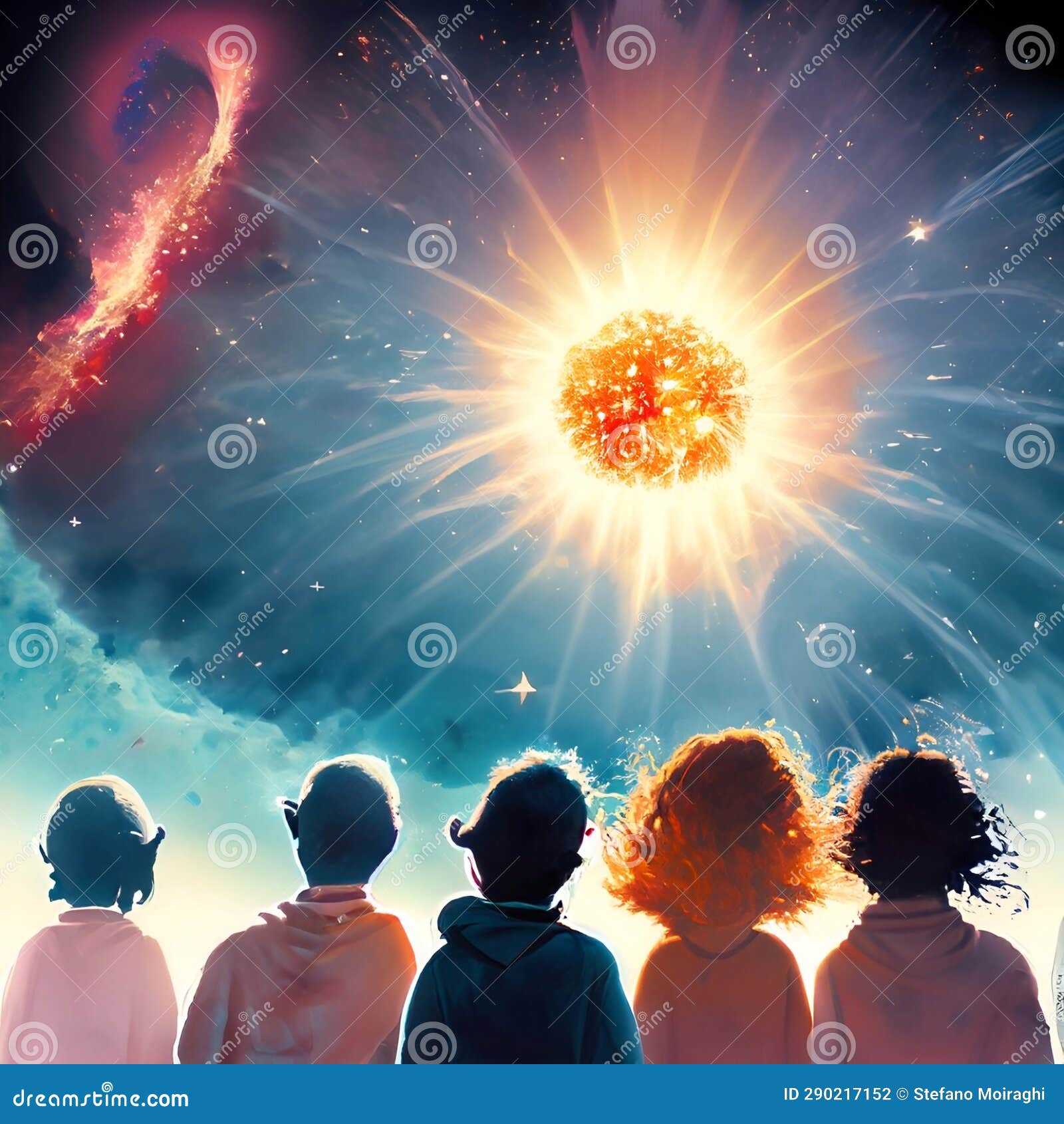 People Looking a Big Bang Explosion in the Sky Abstract Stock Photo ...