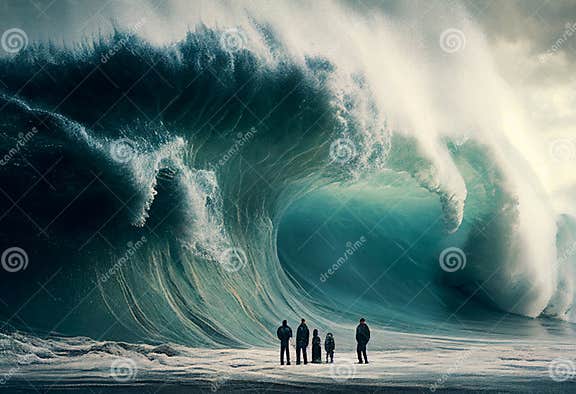 People are Looking at the Big Wave. AI Generated Stock Photo - Image of ...