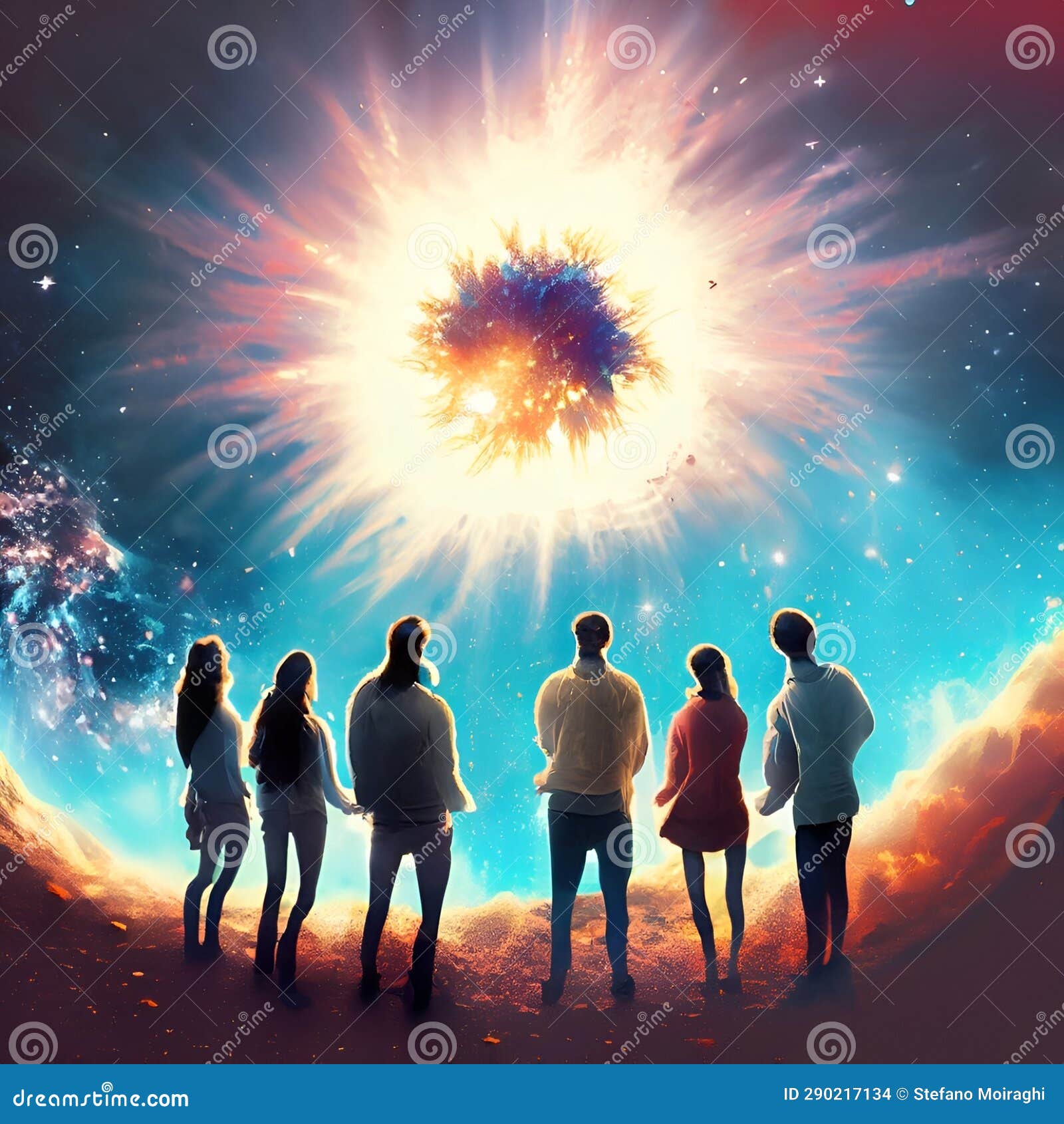 People Looking a Bing Bang Explosion in the Sky Stock Photo - Image of ...