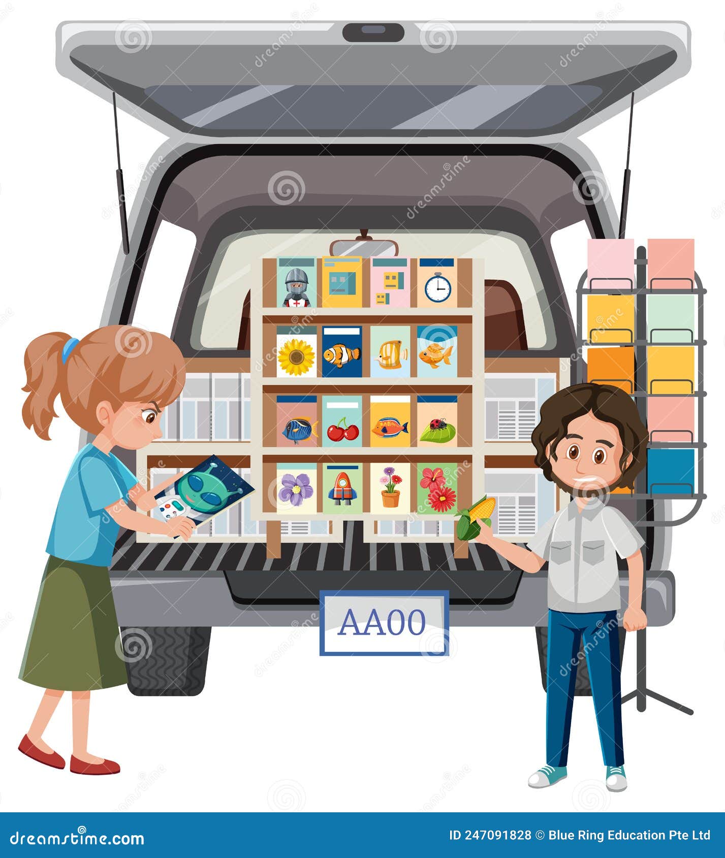 People Looking at Books on the Van Stock Vector - Illustration of ...