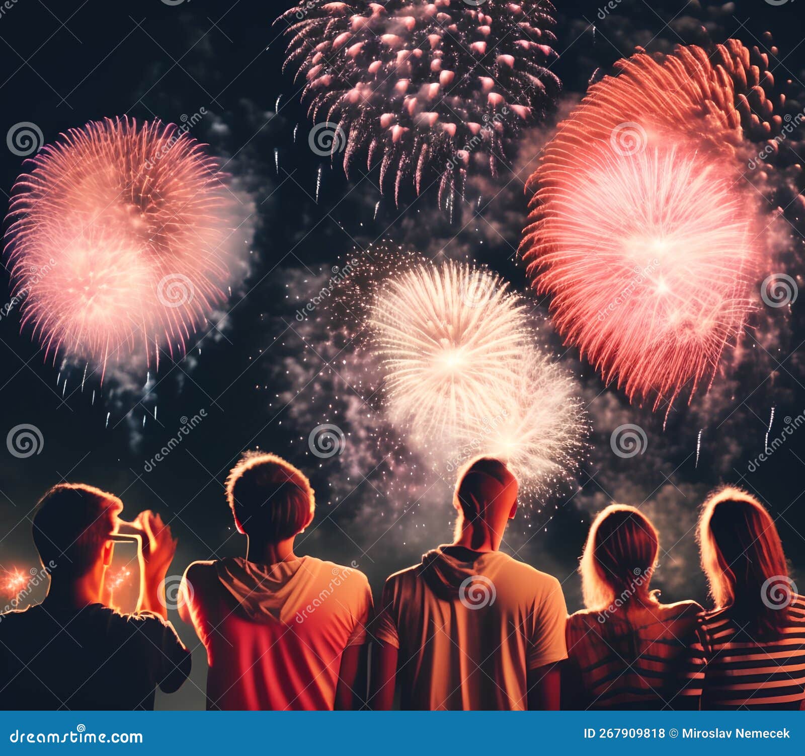 People Looking at Fireworks, Generative AI Illustration Stock ...