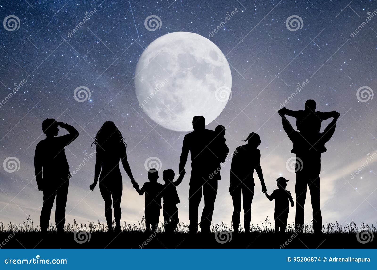 People Looking the Full Moon Stock Illustration - Illustration of night ...