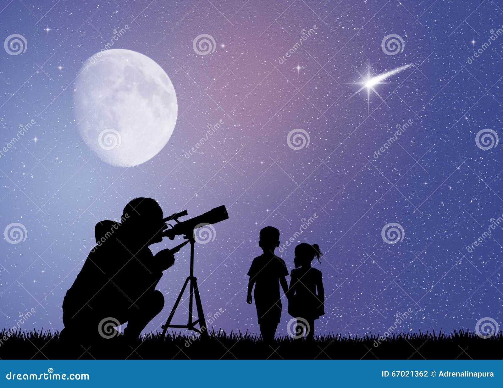 People Looks at the Moon in the Telescope Stock Illustration ...