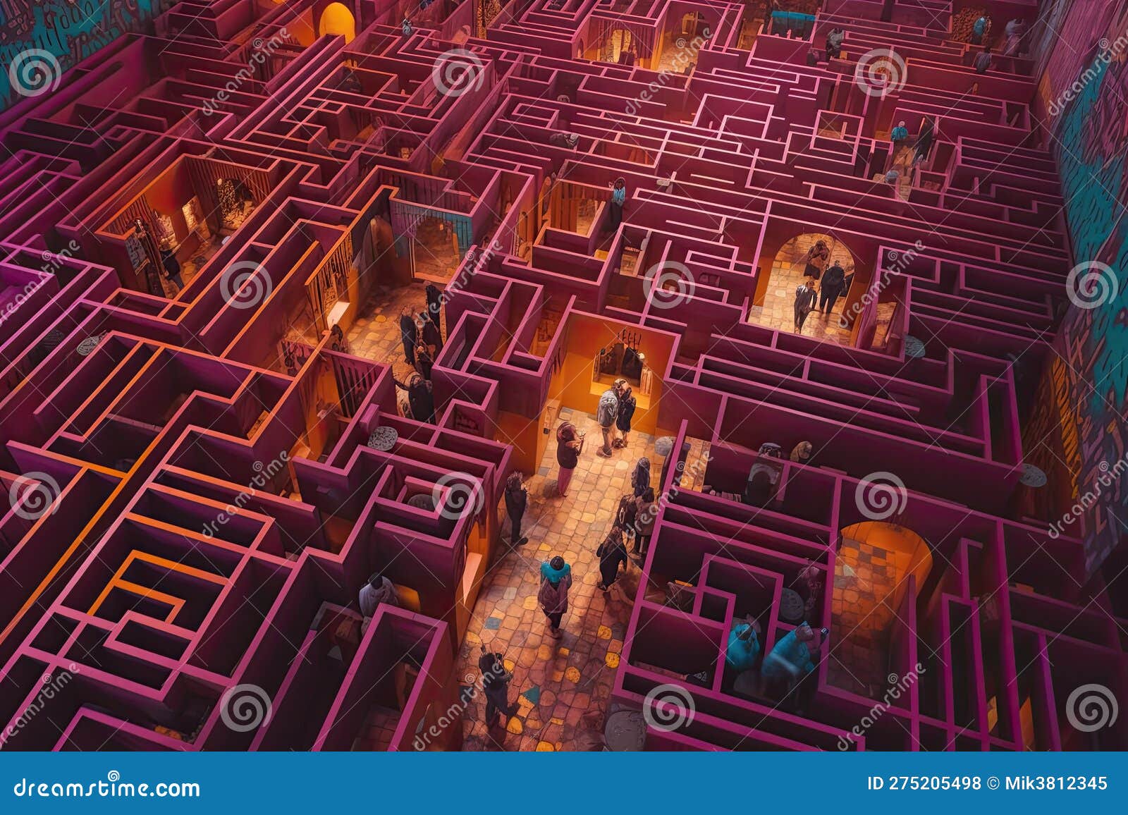 People lost in a maze. stock illustration. Illustration of lost - 275205498