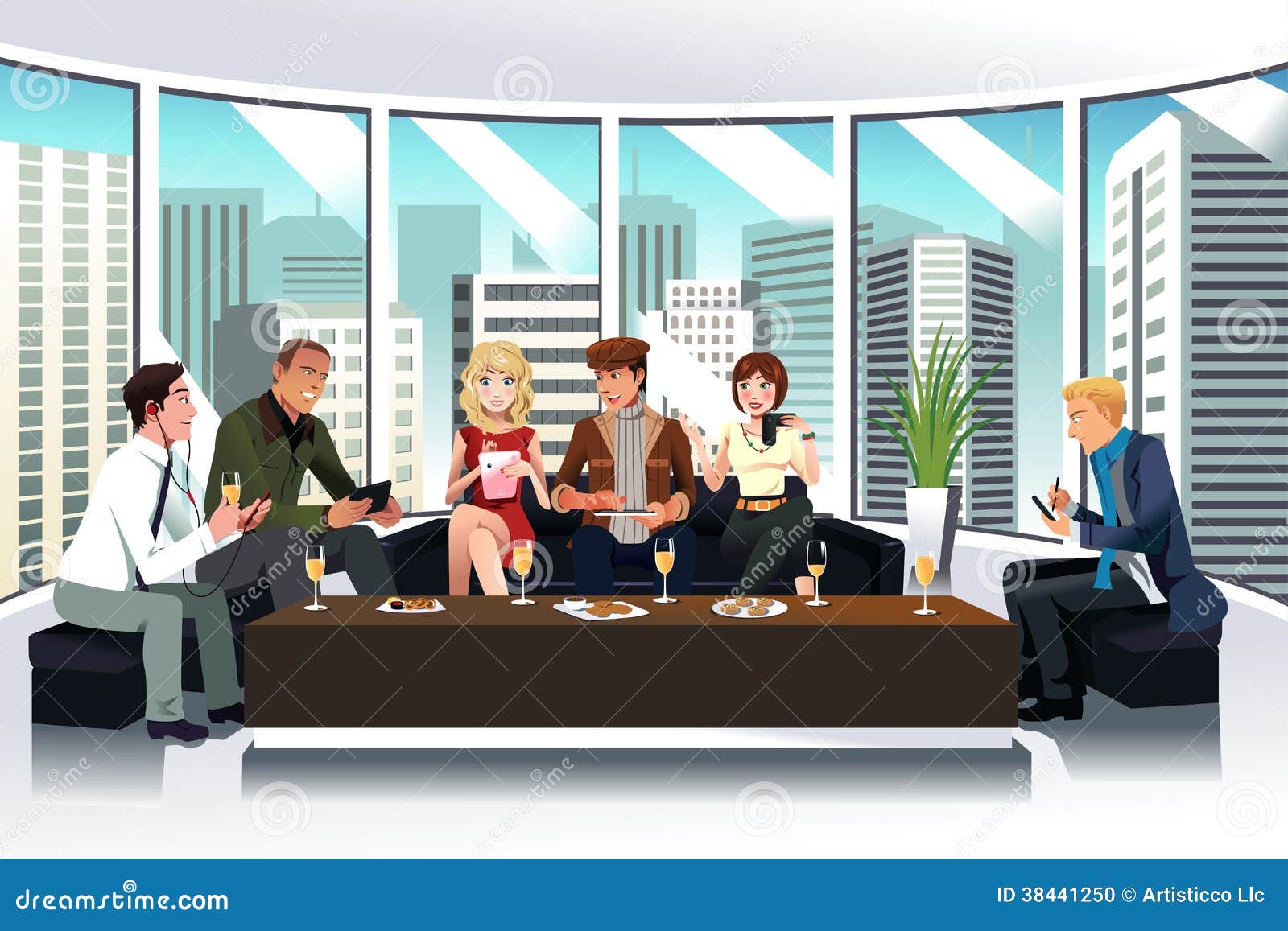 People in a Lounge Using Electronic Gadgets Stock Vector - Illustration ...