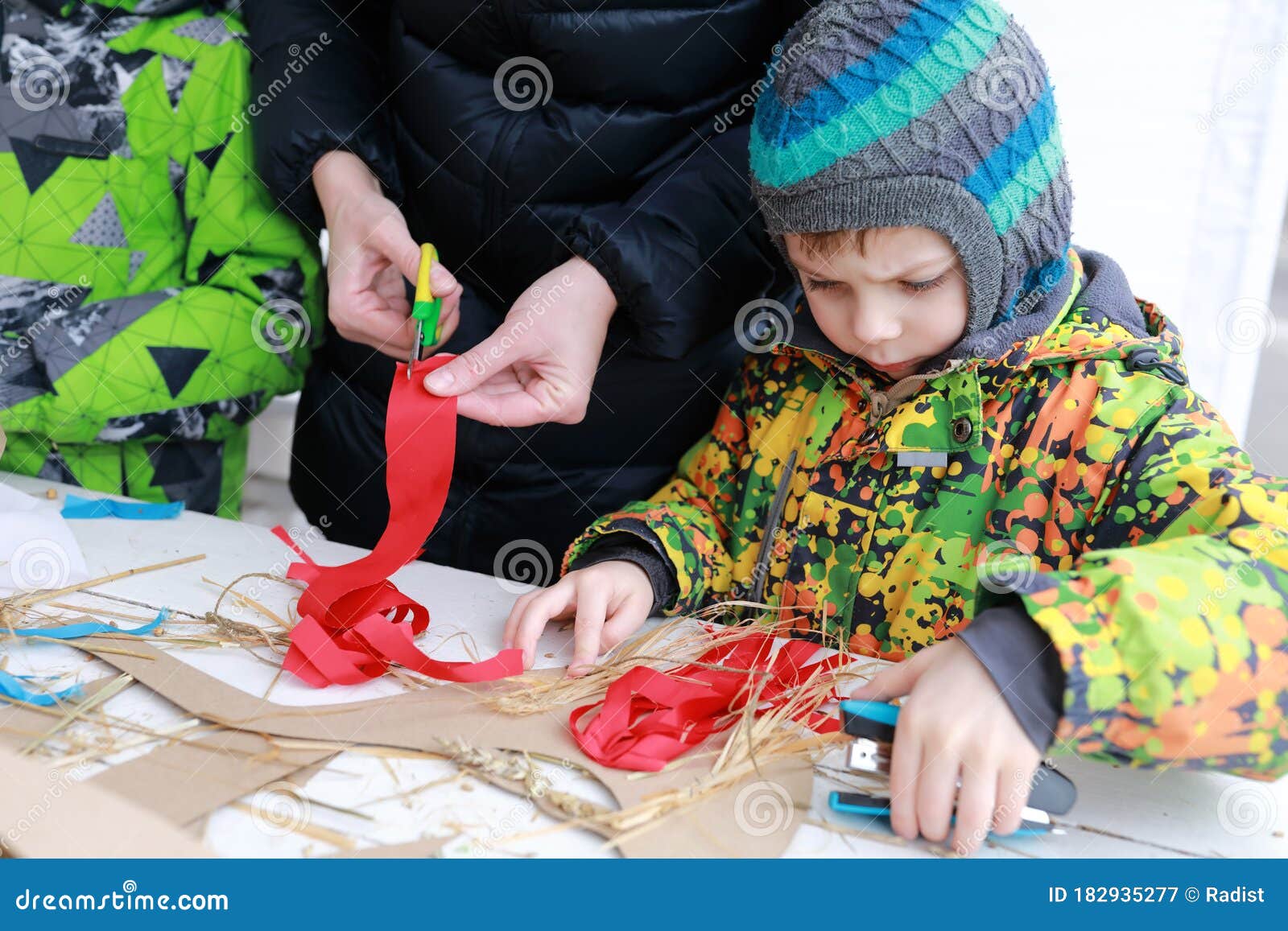 People Make Cardboard Crafts Stock Image - Image of childhood, mother ...