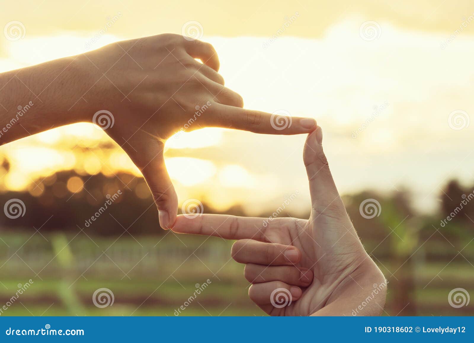 People Make Hand Framing Looking Distant Stock Photo - Image of ...