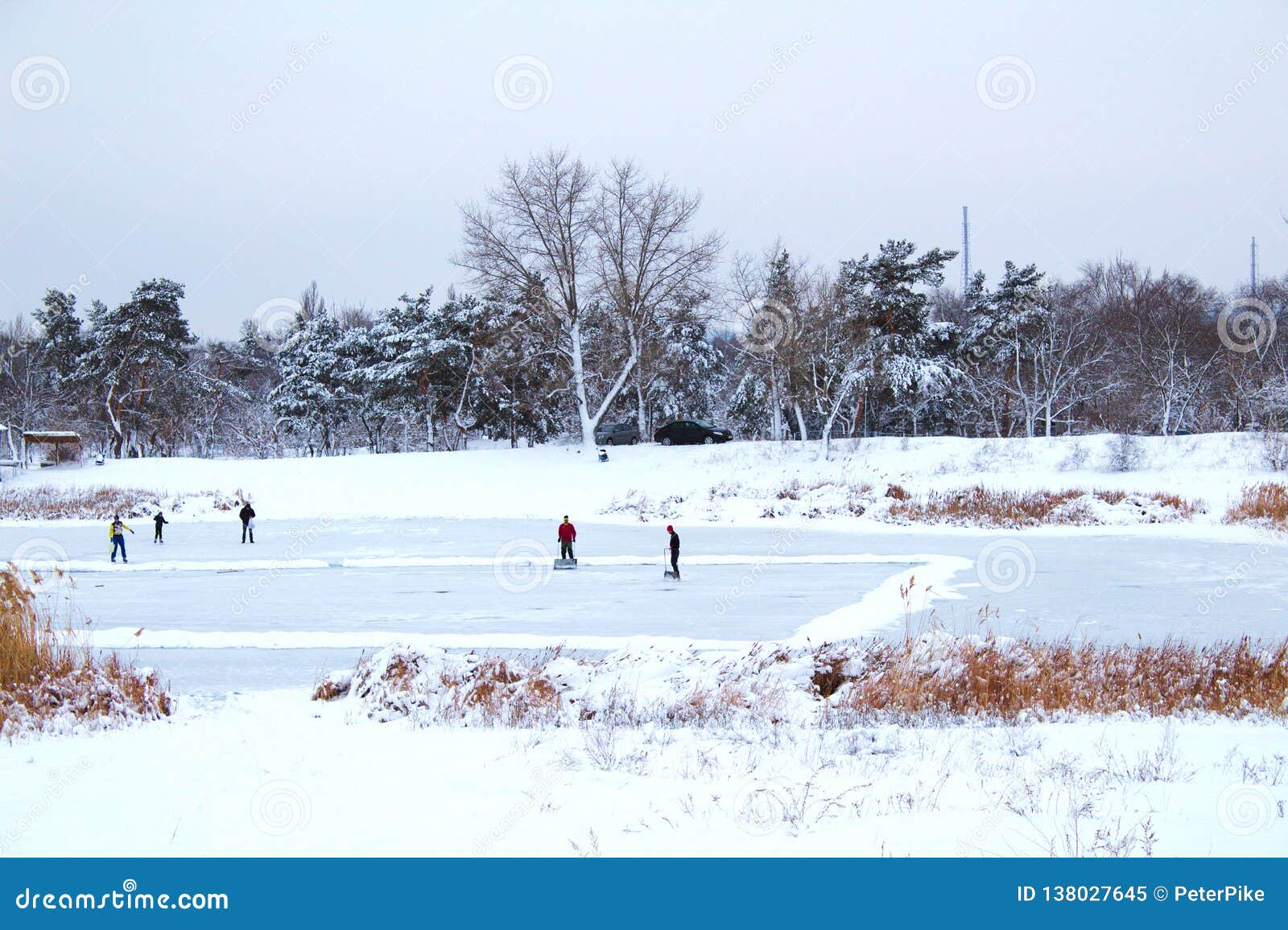 People Make Ice Playground for Skating and Hockey Stock Image - Image ...