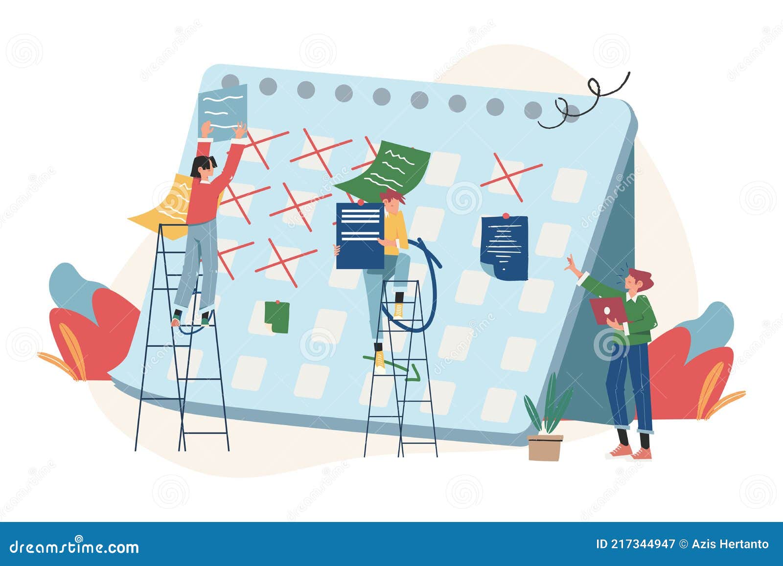 People Make an Online Schedule in the Tablet, Design Business Graphics ...