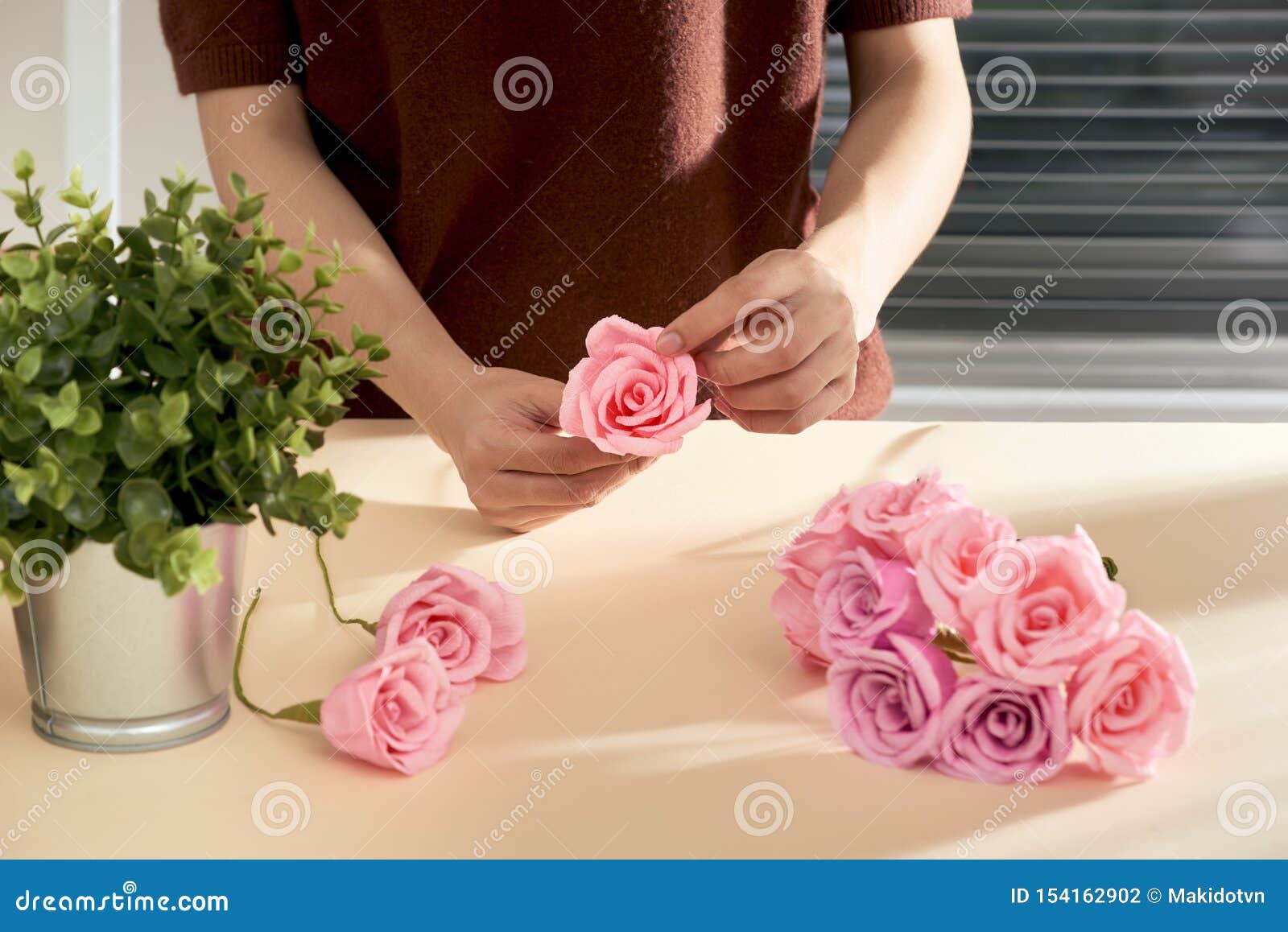 People Making Paper Craft Flower Art Stock Photo - Image of making ...