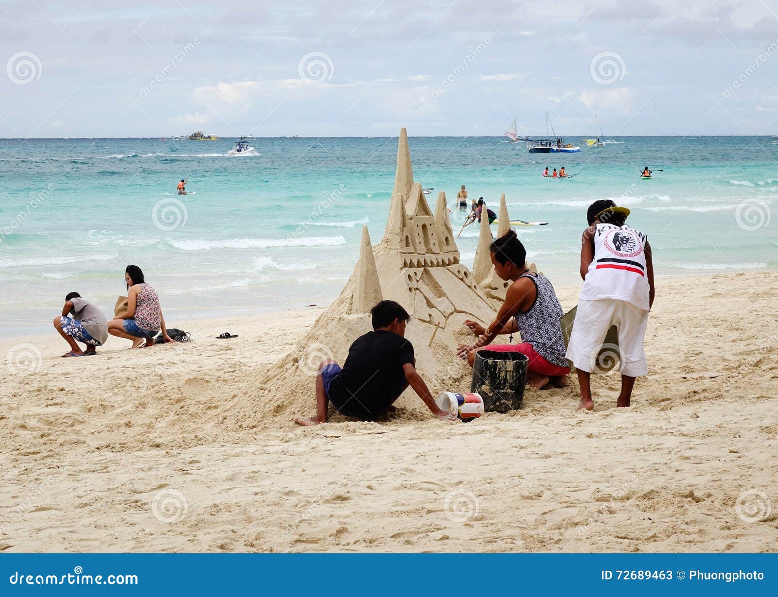 People Making Sand Castles on the Beach in Boracay, Philippines ...