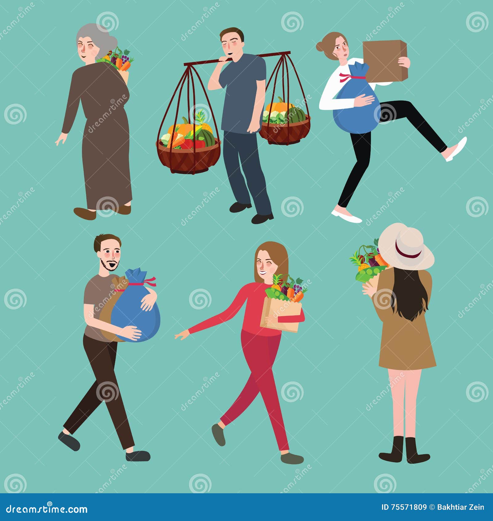 People Man Woman Character Bring Stuff Carry Object Set Activities ...