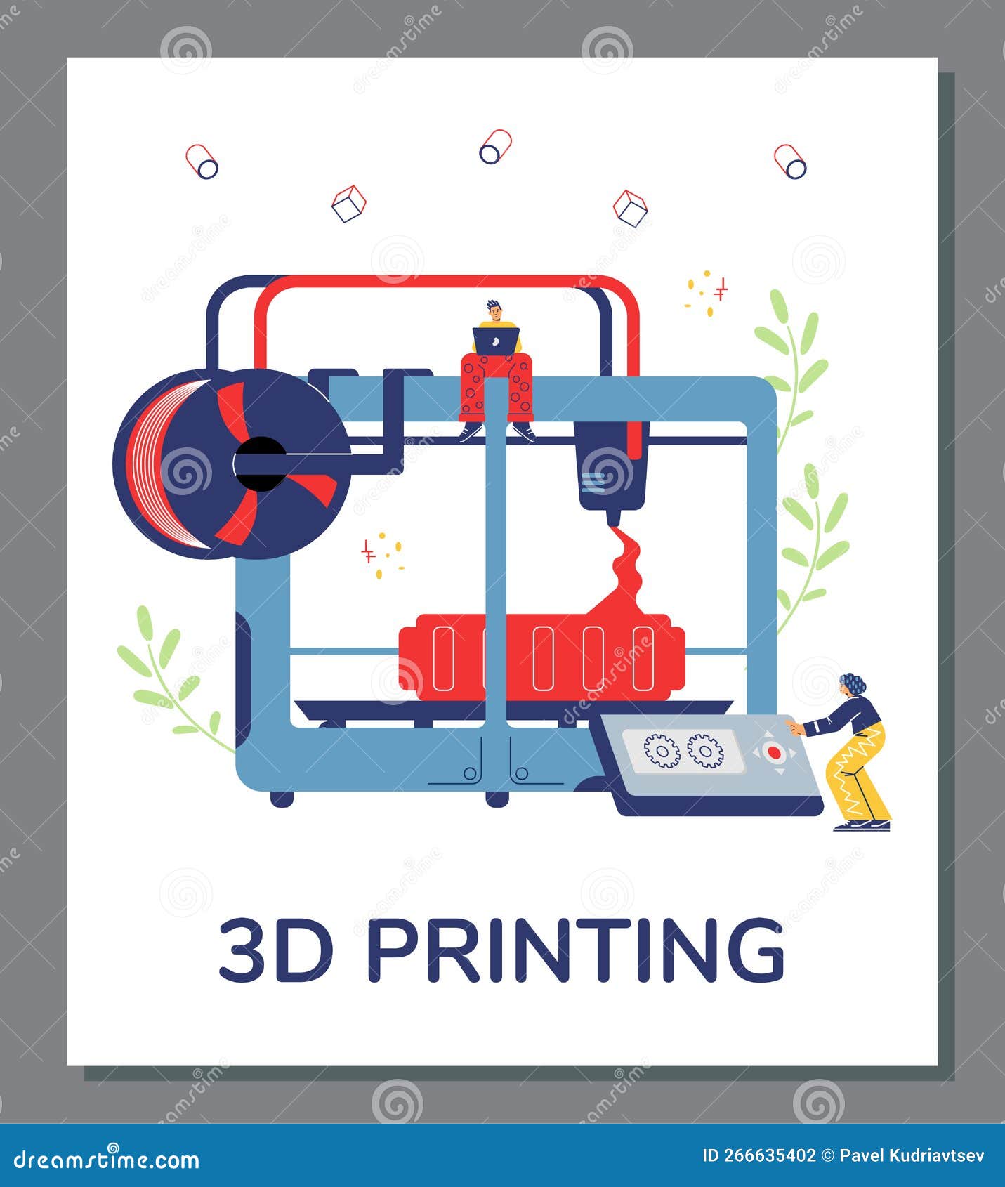 People Manufacturing Prototype Object on 3D Printer, Poster Template ...