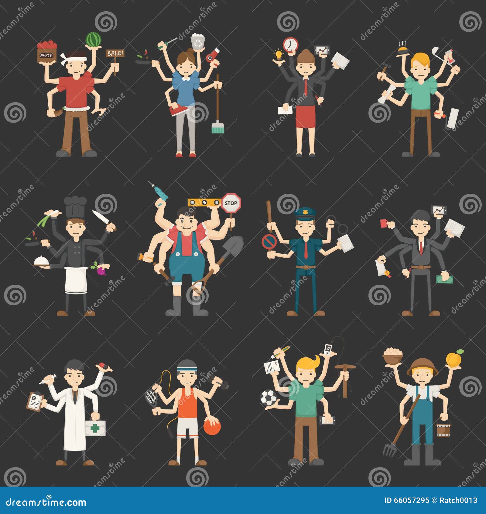 People with Many Hands Working Stock Vector - Illustration of character ...