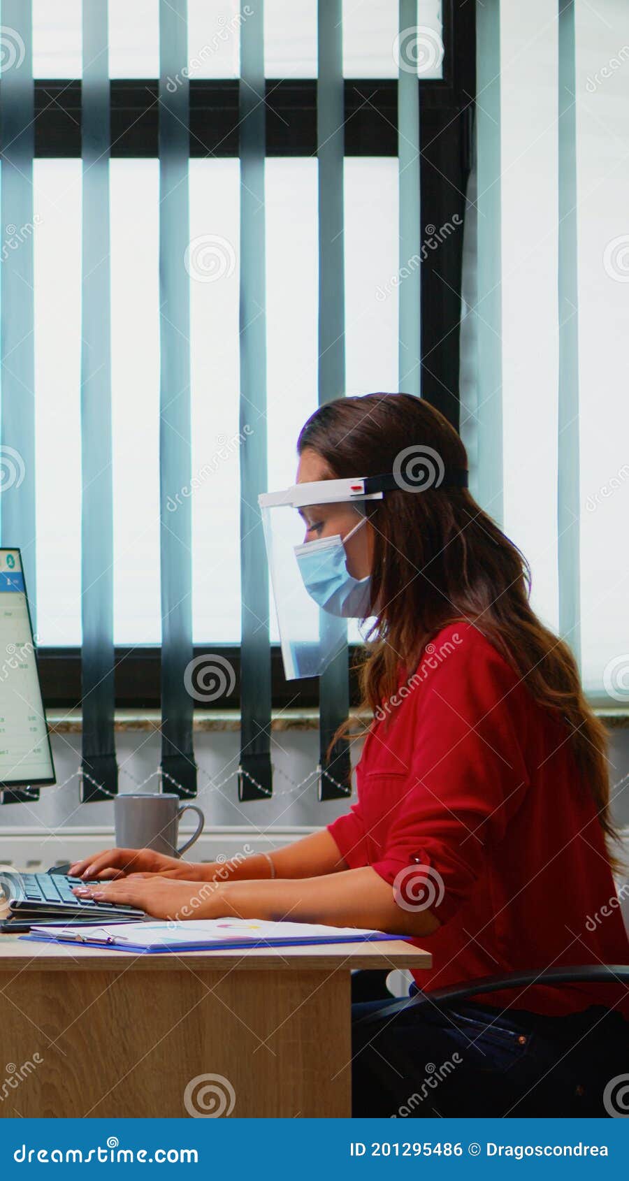 People with Mask and Visor Working Stock Photo - Image of health ...