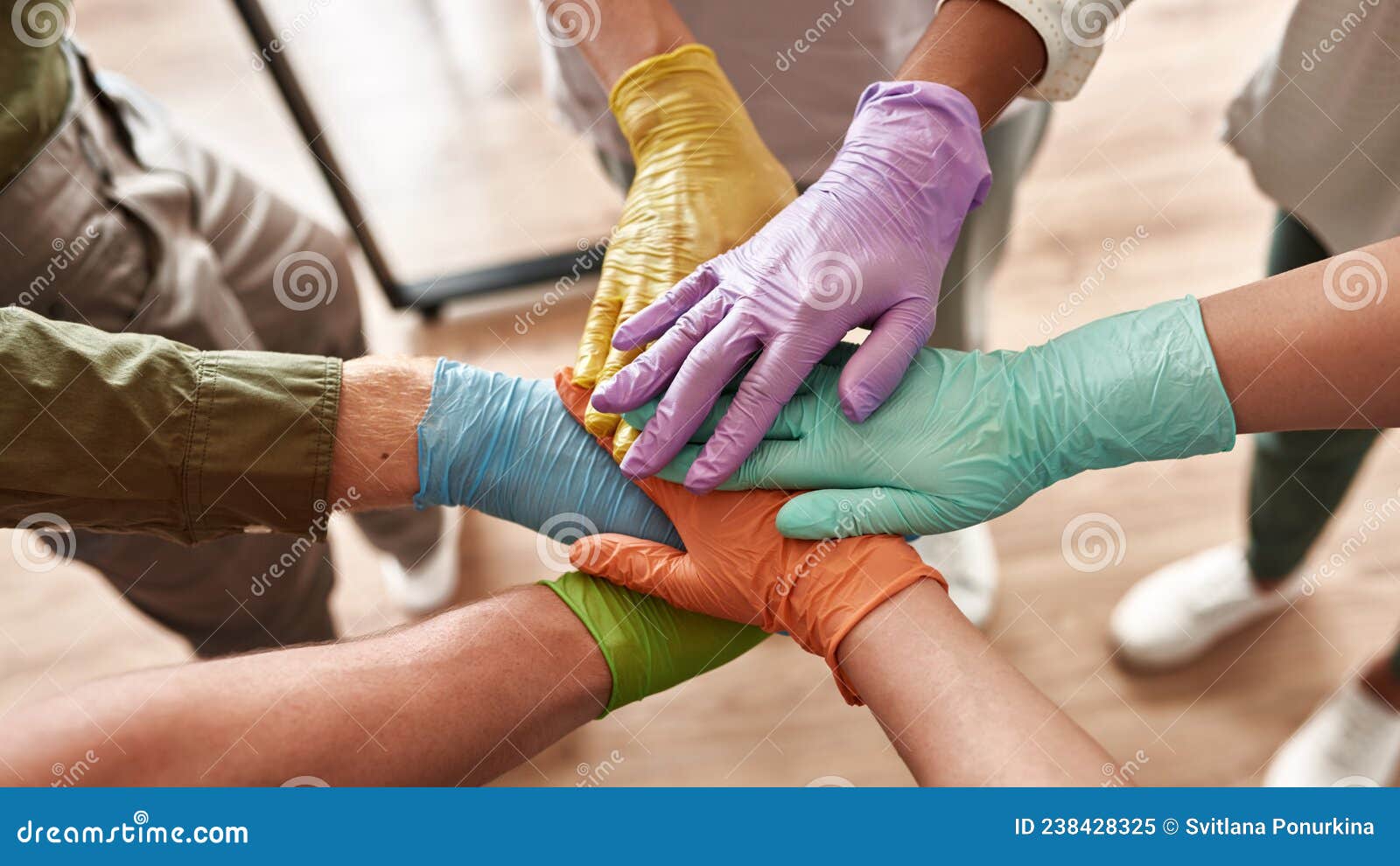 People in Medical Gloves Stack Hands on Each Other Stock Image - Image ...