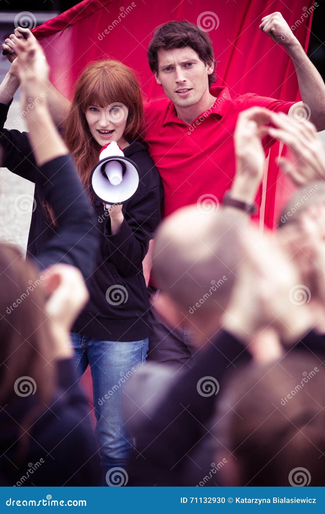 People with megaphone stock photo. Image of shout, demonstration - 71132930