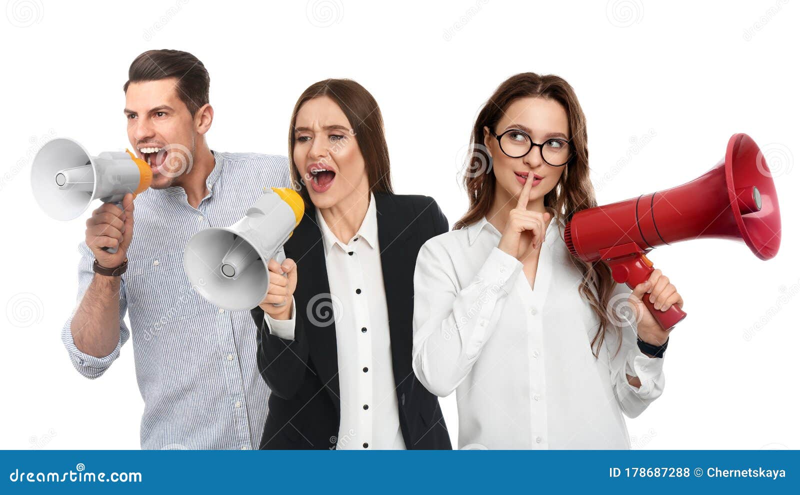 People with Megaphones on Background. Banner Design Stock Photo - Image ...