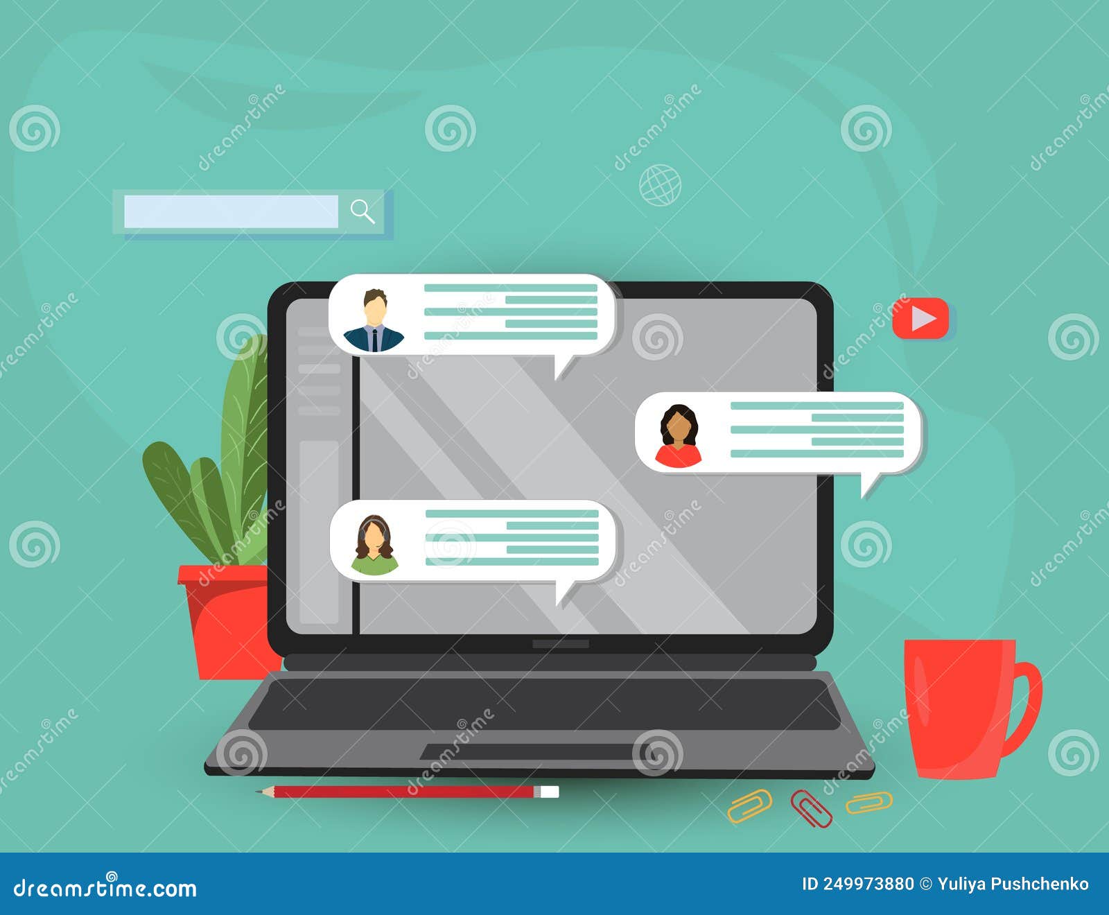 People Messaging on Computer Online, Working Place , Freelance Work ...