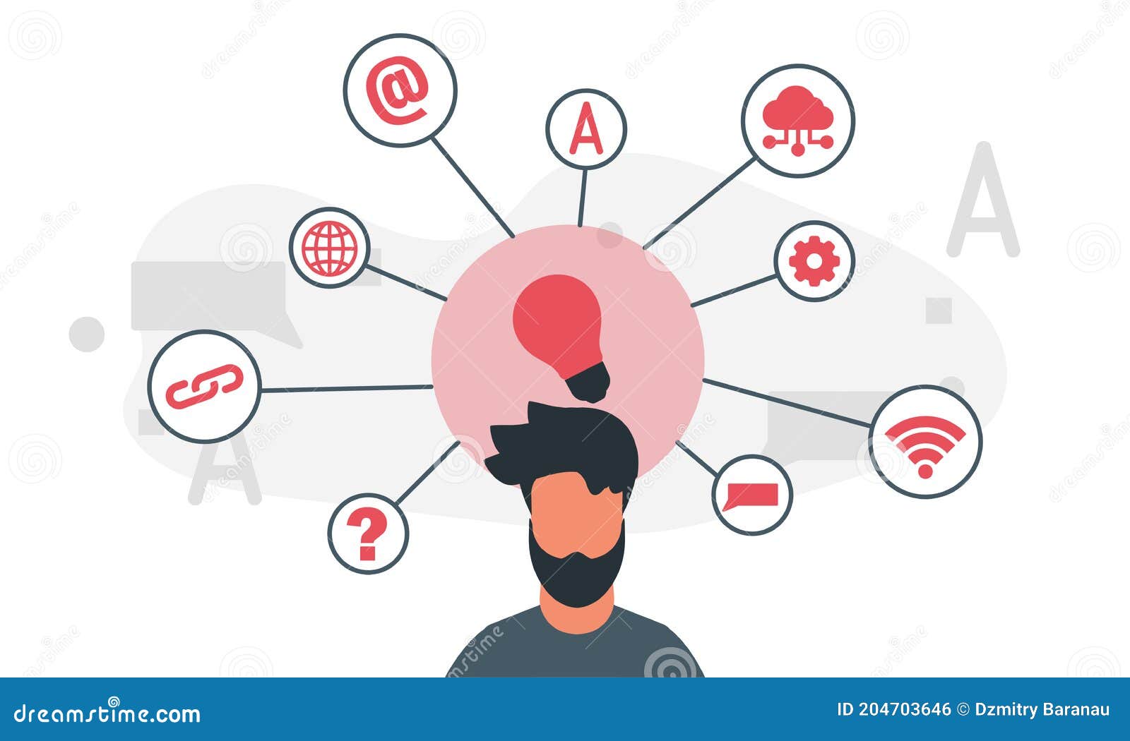 People Mind Map Concept Vector Illustration. a Man and His Thoughts in ...