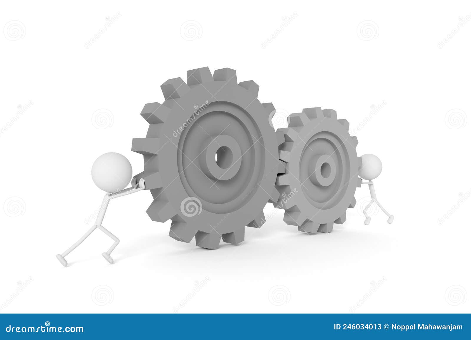 People Model and Machine Gears with Teamwork Concept. 3D Rendering ...