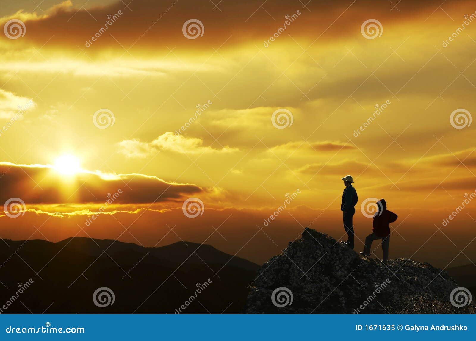 People in Mountain on Sunset Stock Image - Image of nature, friendship ...