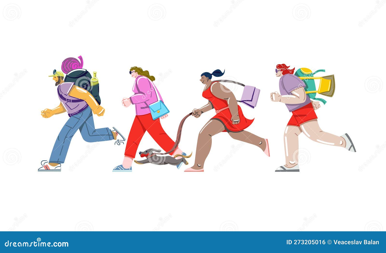 People are on the Move, Four Characters are Running. Vector Graphics ...