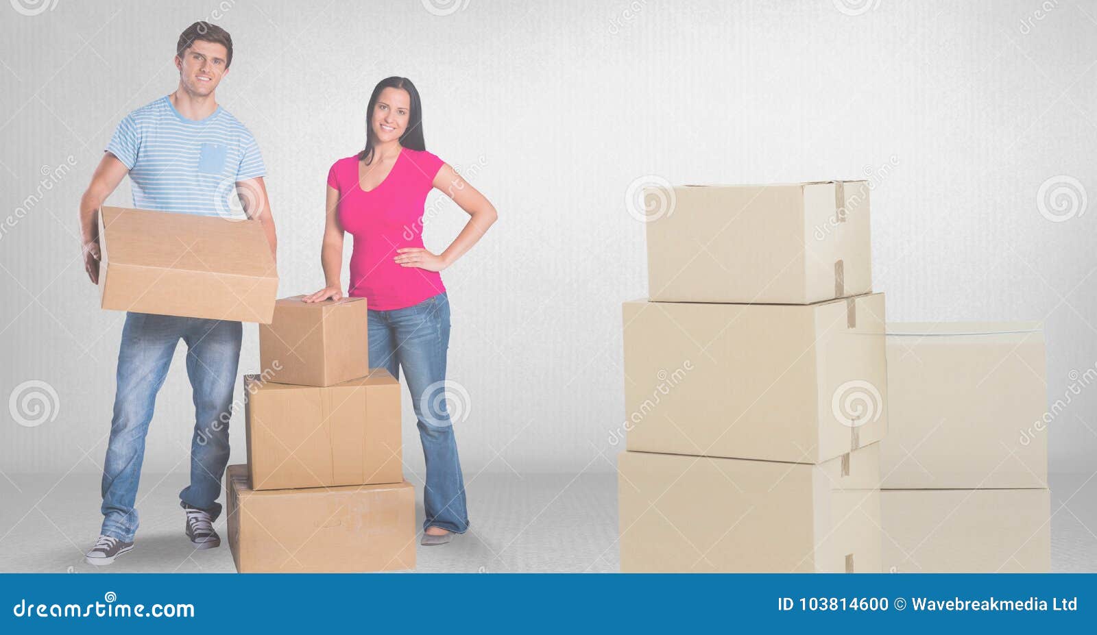 People Moving Boxes into New Home Stock Photo - Image of affection ...