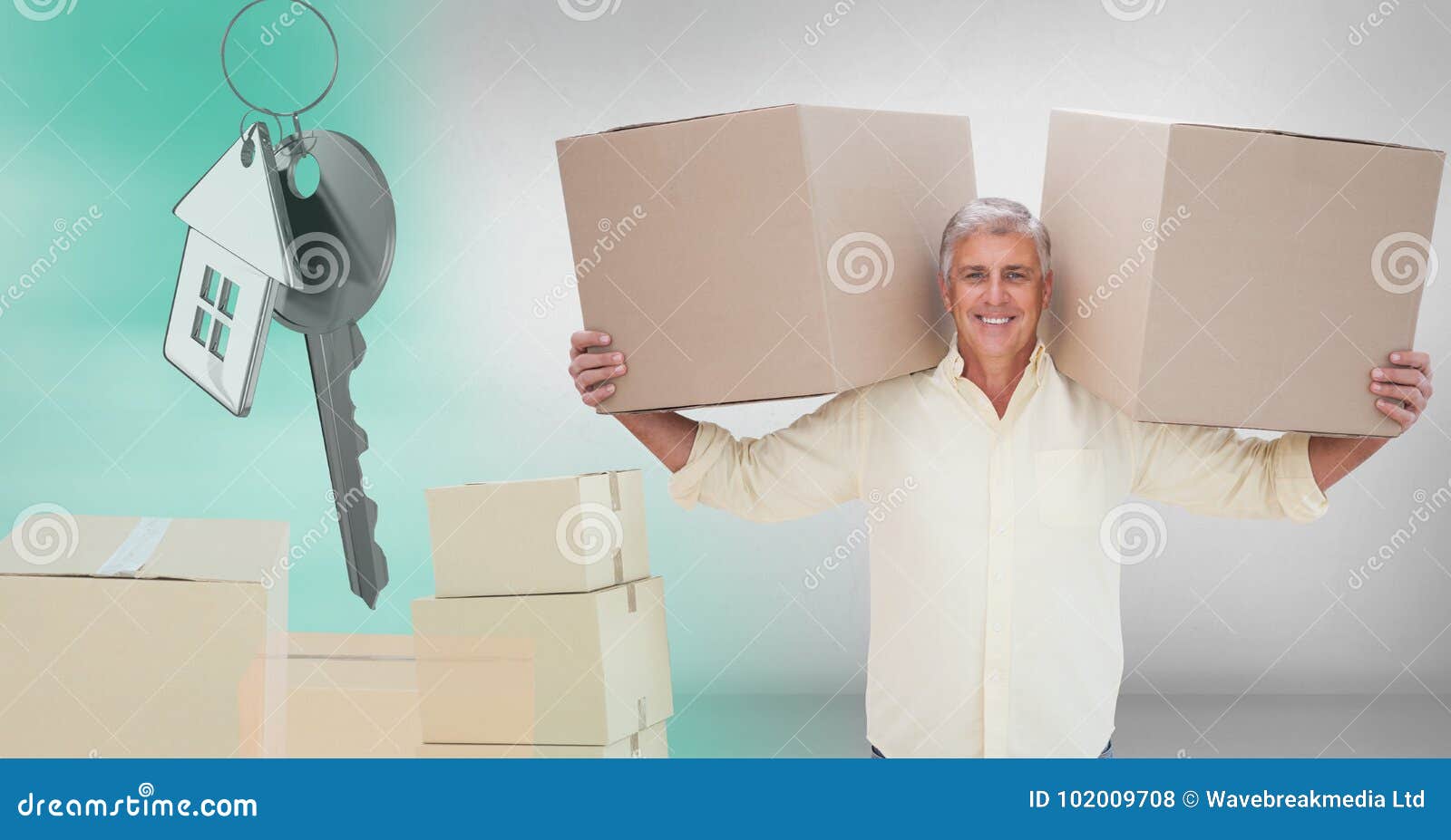 People Moving Boxes into New Home with Key Stock Photo - Image of ...