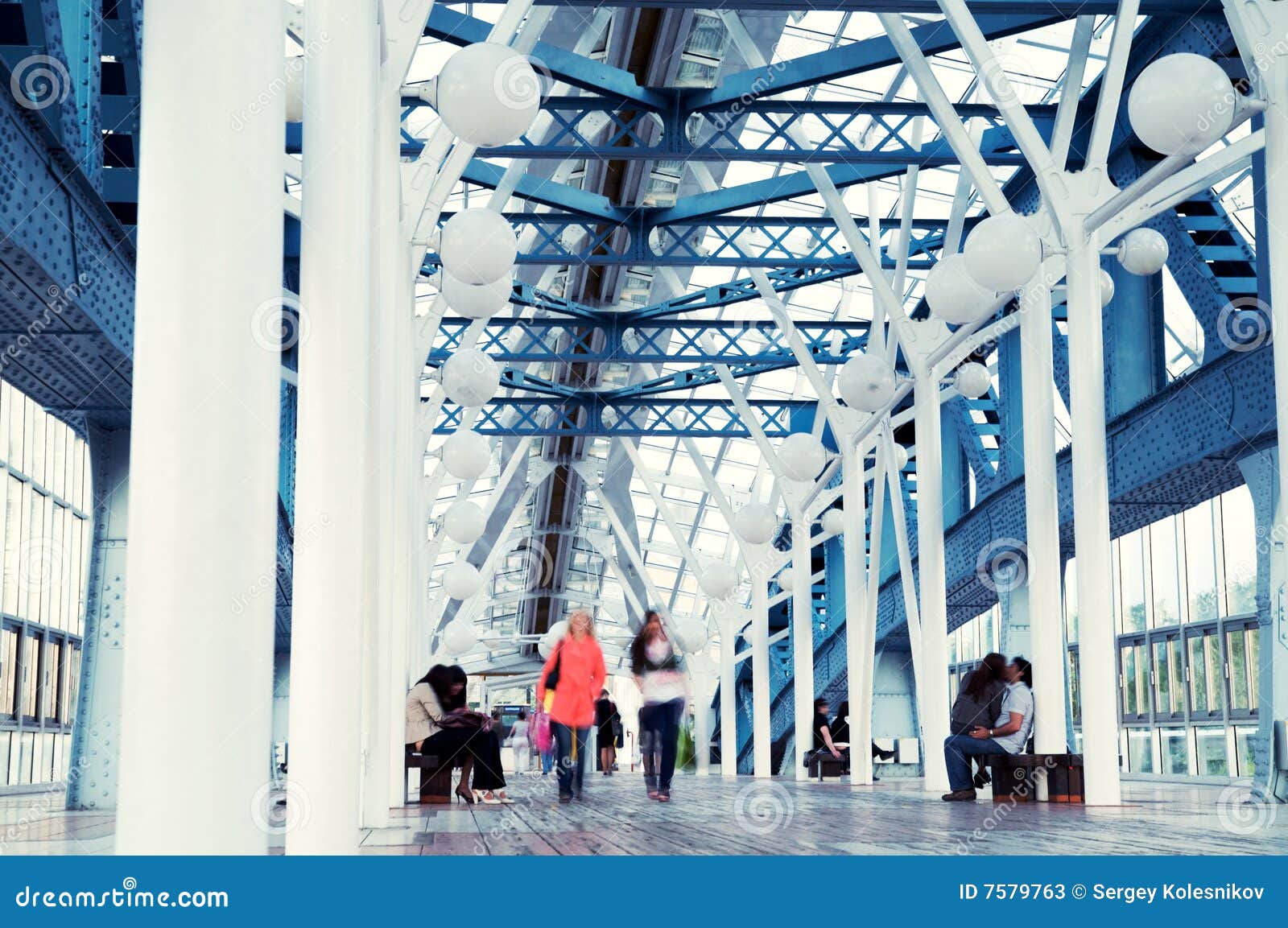 People Moving in a Footbridge Stock Image - Image of stair, metal: 7579763