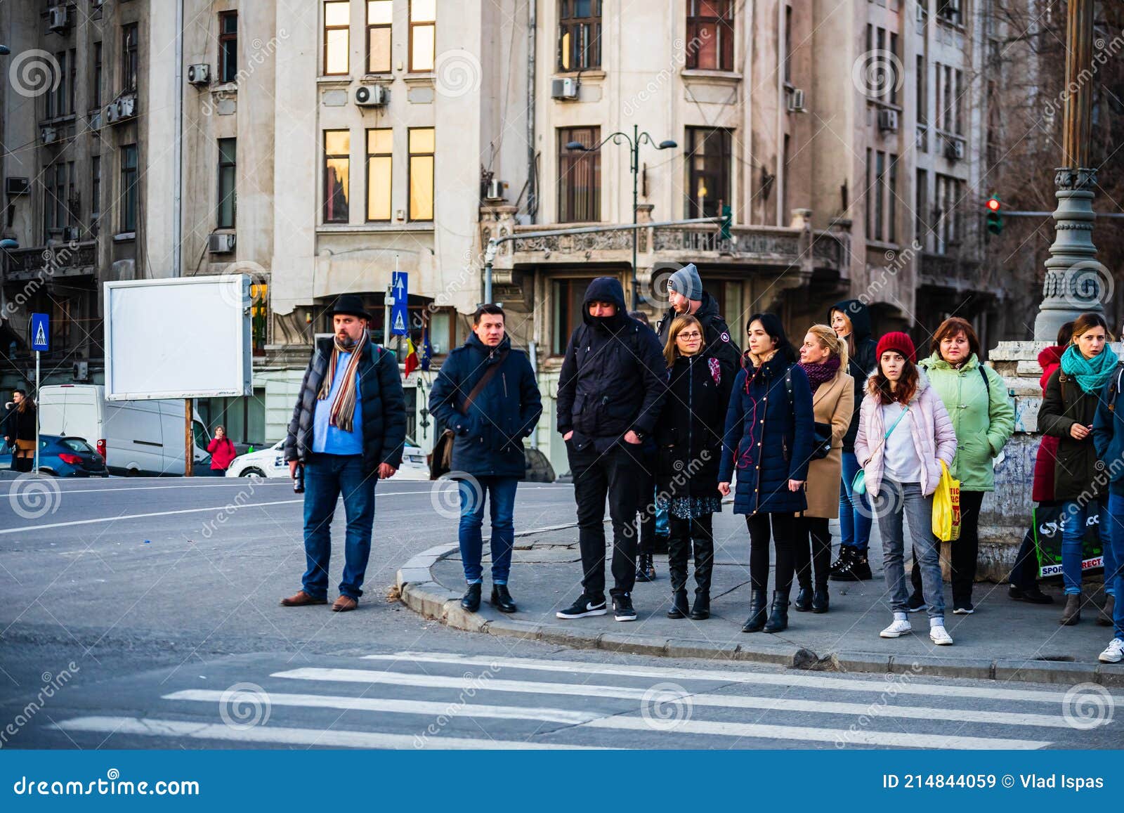 People Moving, Walking on the Streets in Downtown of Bucharest, Romania ...