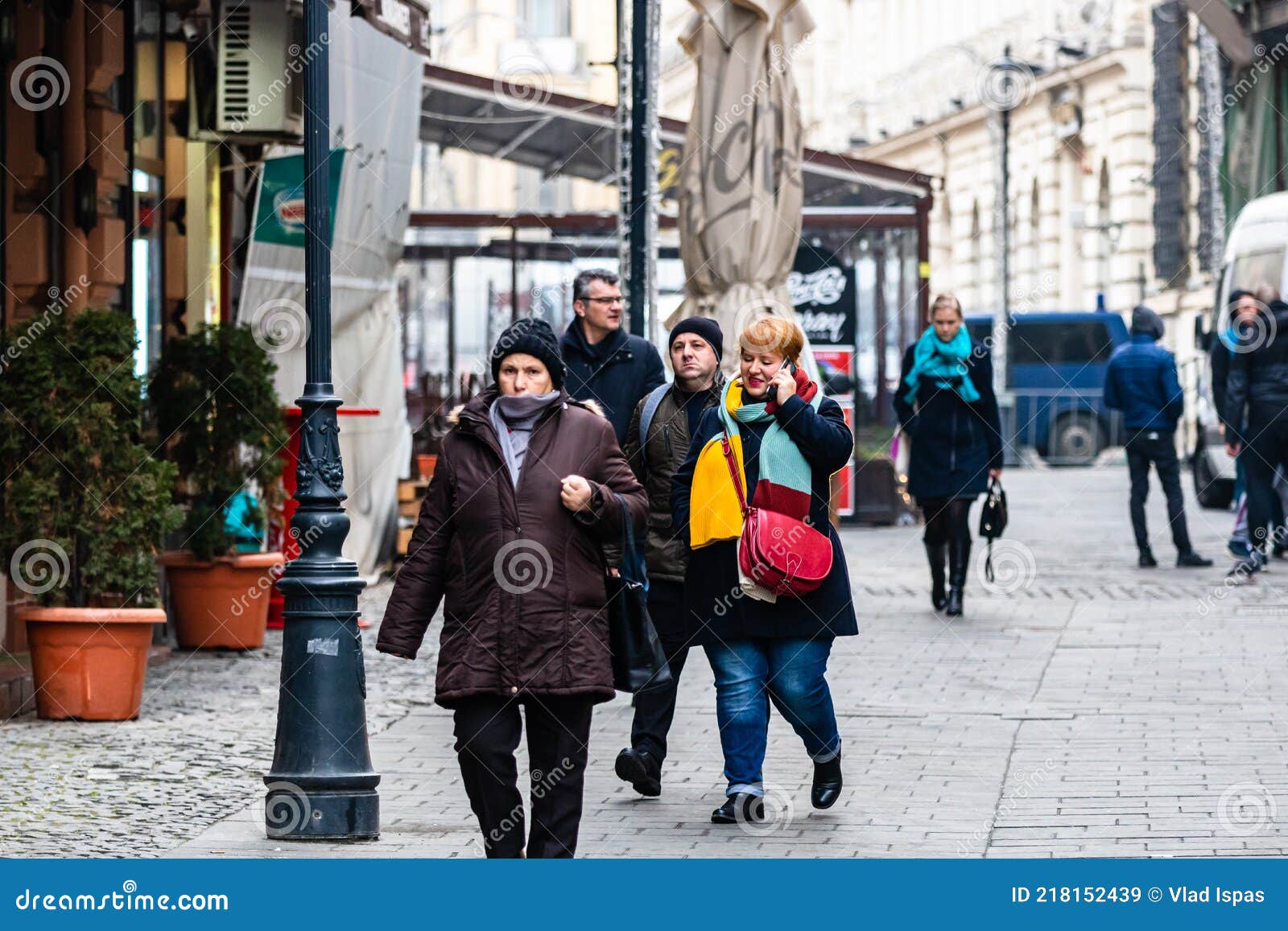 People Moving, Walking on the Streets in Downtown of Bucharest, Romania ...
