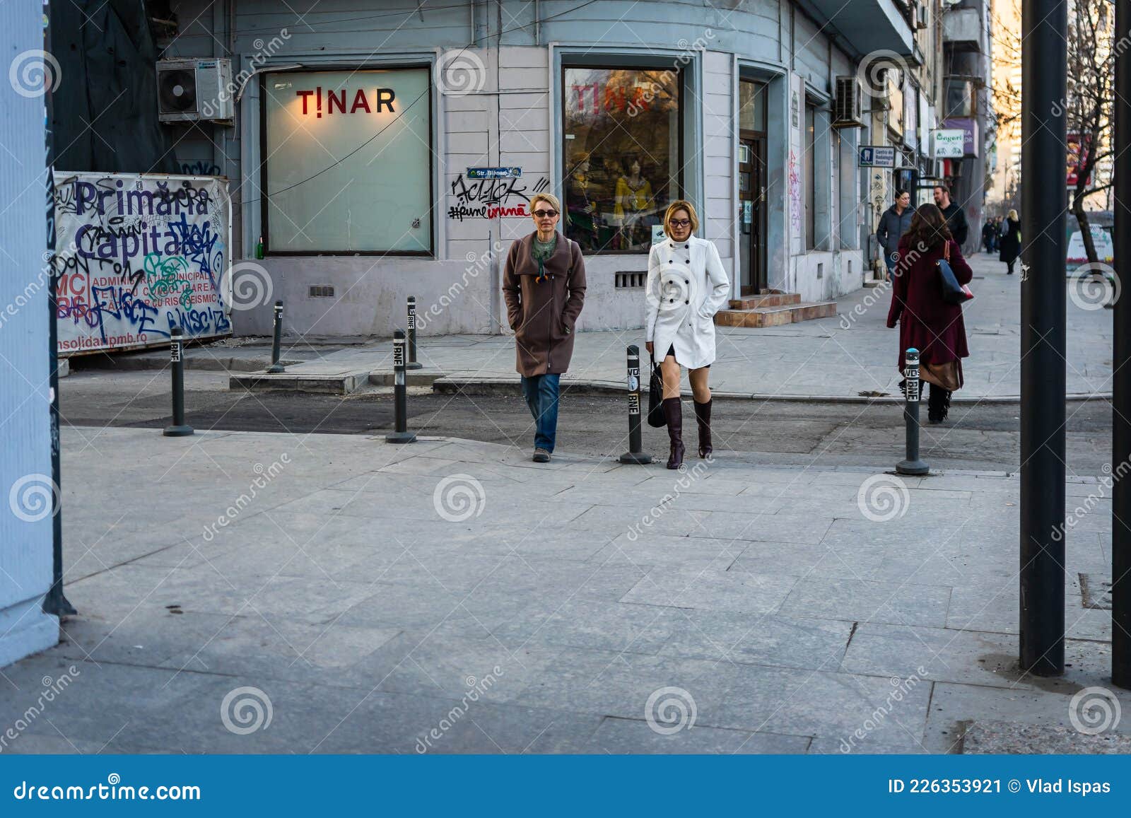 People Moving, Walking on the Streets in Downtown of Bucharest, Romania ...