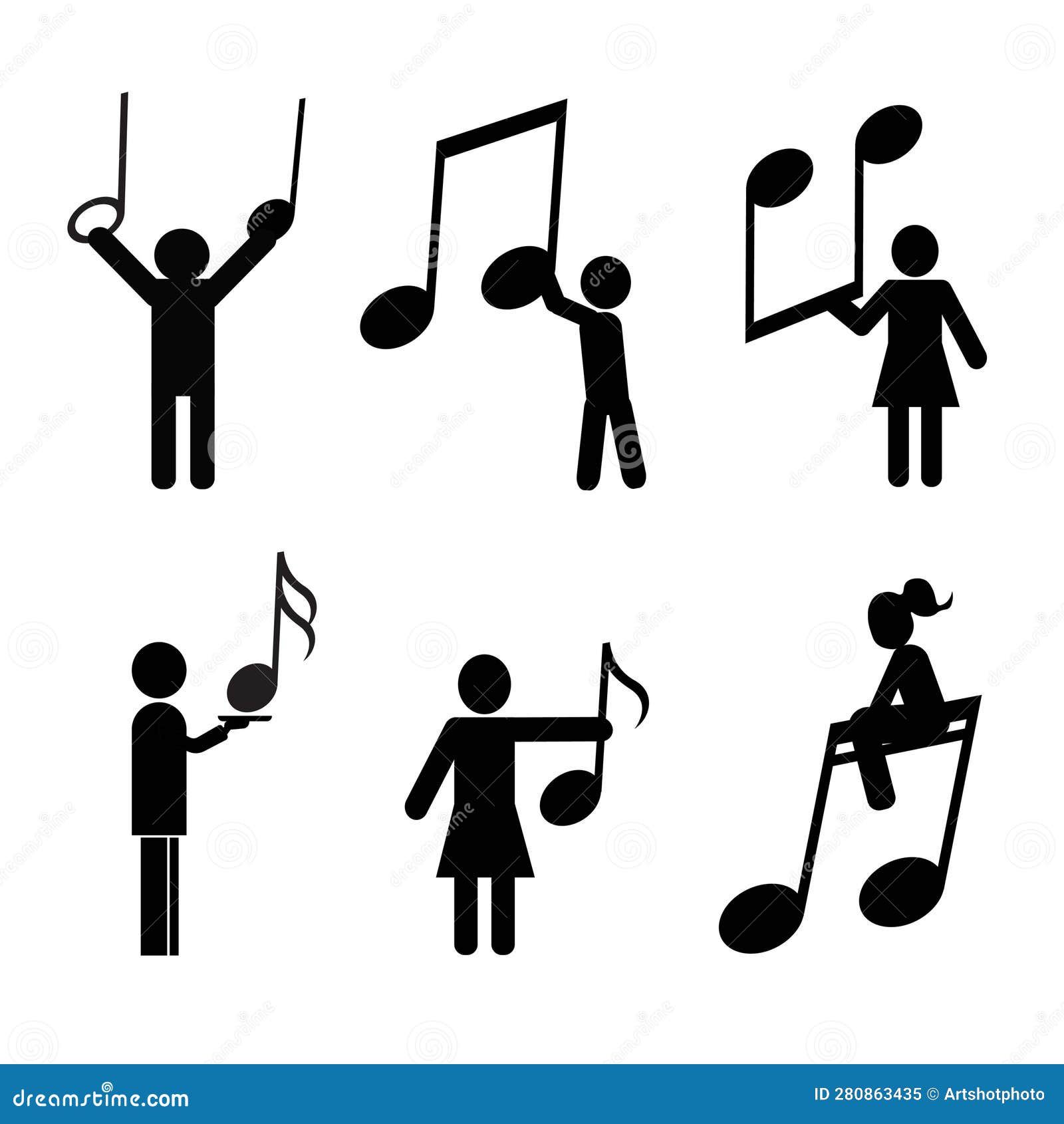 Silhouettes of Men and Women with Different Musical Notes Stock Vector ...