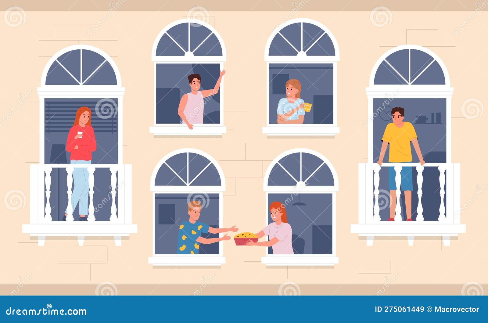 People Neighbors Communicating Flat Composition Stock Vector ...