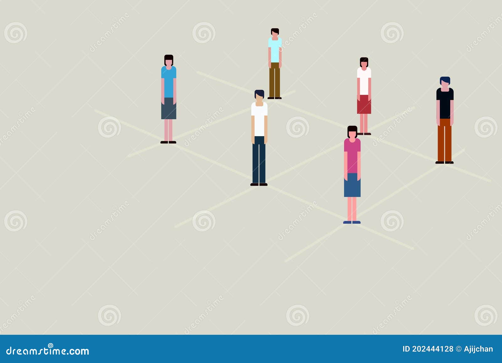 People Stand in Lines Keeping Equal Distance between Them Stock Vector ...