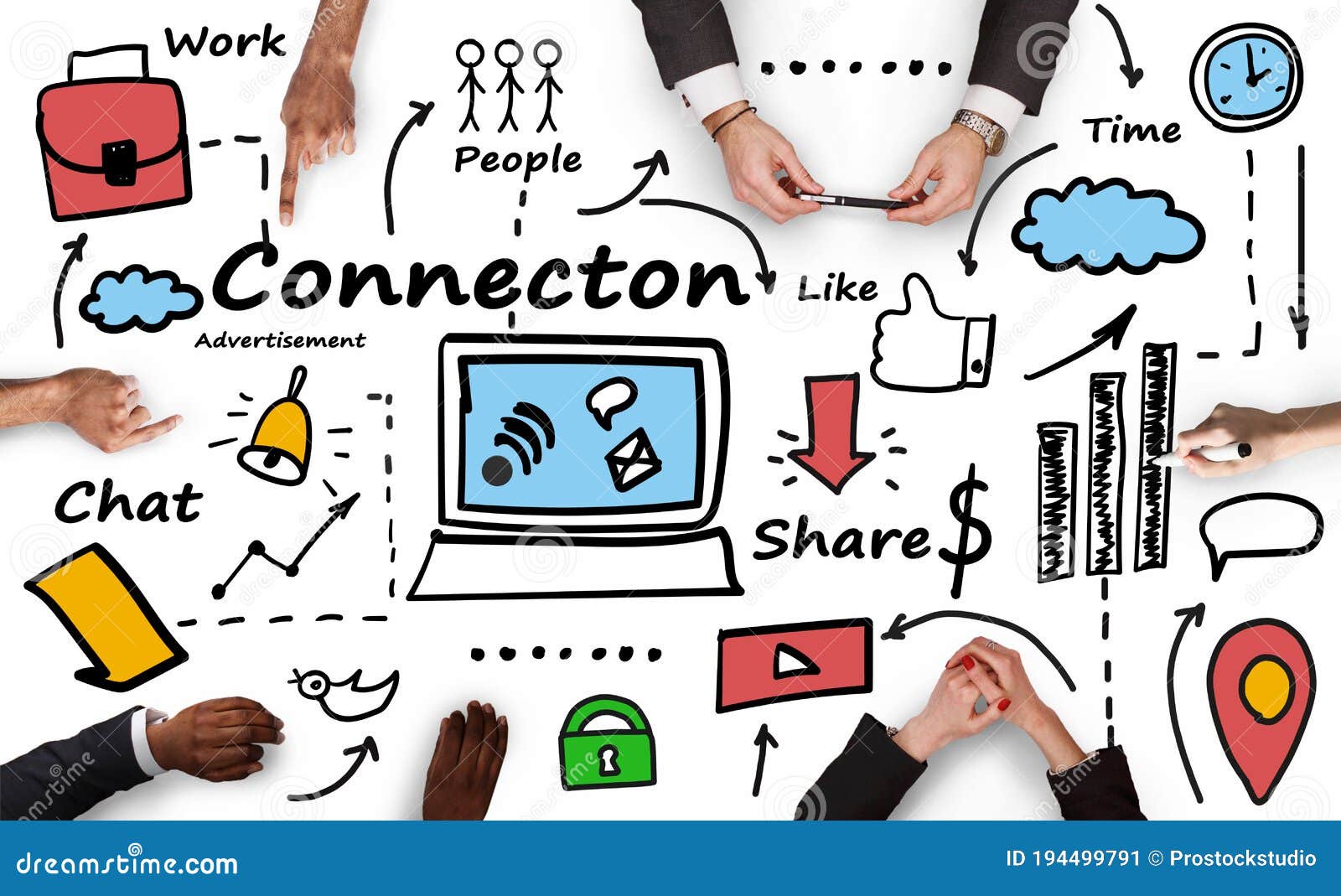 People Networking Using Gadgets, White Background, Collage with ...