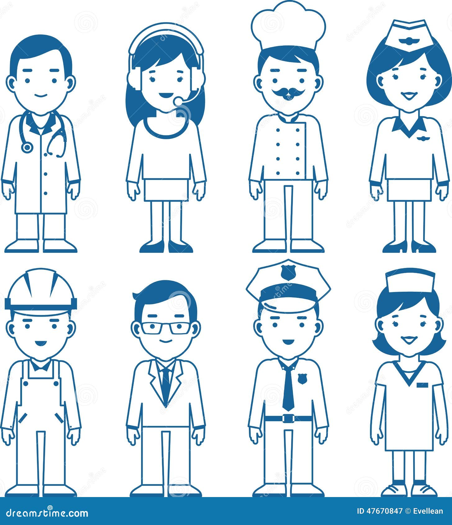 People Occupation Characters Set in Thin Line Stock Vector ...