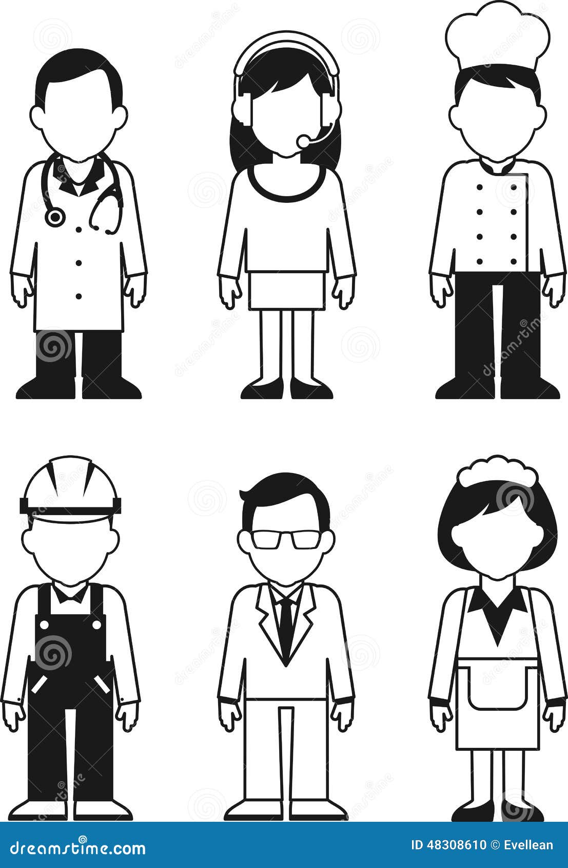People Occupation Characters Set in Thin Line Stock Vector ...