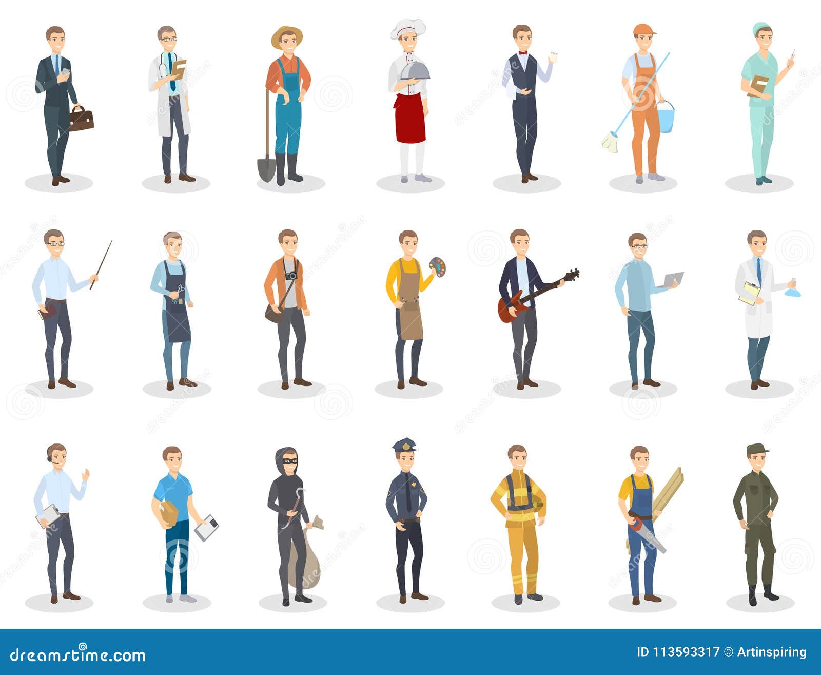 People Occupation Characters Set In Flat Style Isolated On White ...