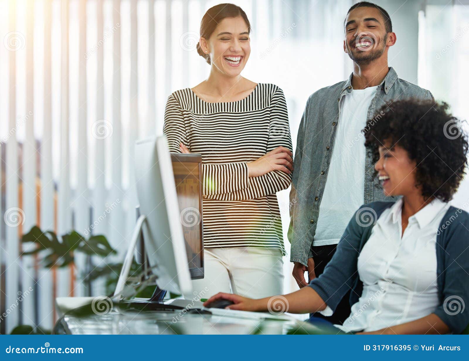 People, Office and Happy with Computer for Teamwork and Collaboration ...