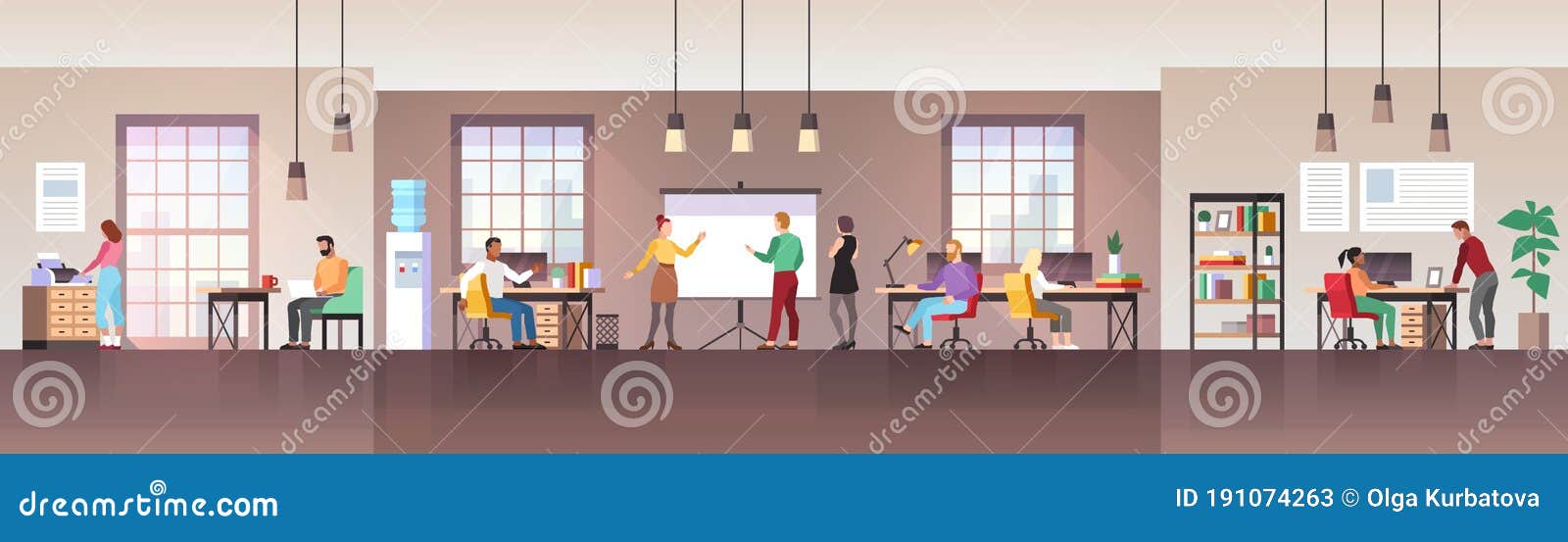 The Working Environment In The Office. Employees Work. In Minimalist ...