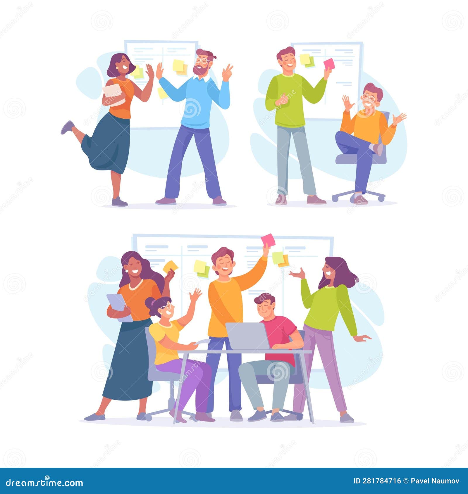 People in Office Sharing Ideas and Brainstorming Vector Set Stock ...