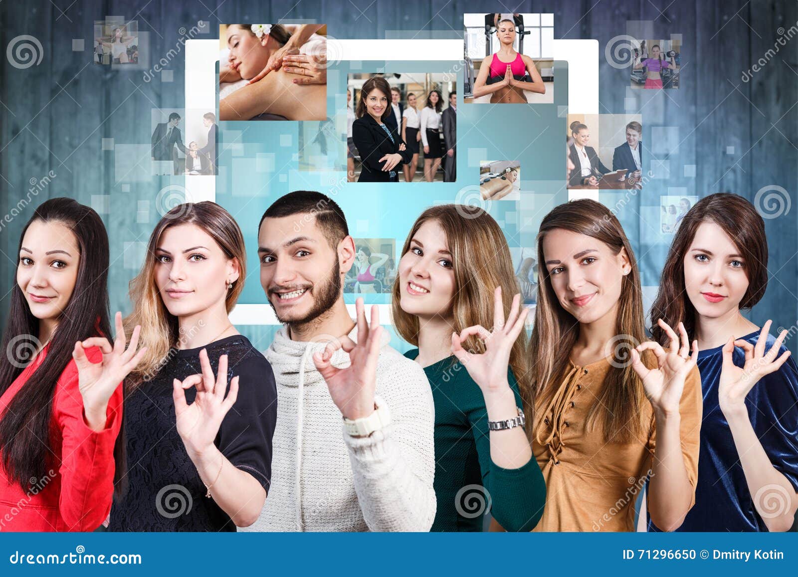 People with OK Sign and Digital Tablet Stock Photo - Image of group ...