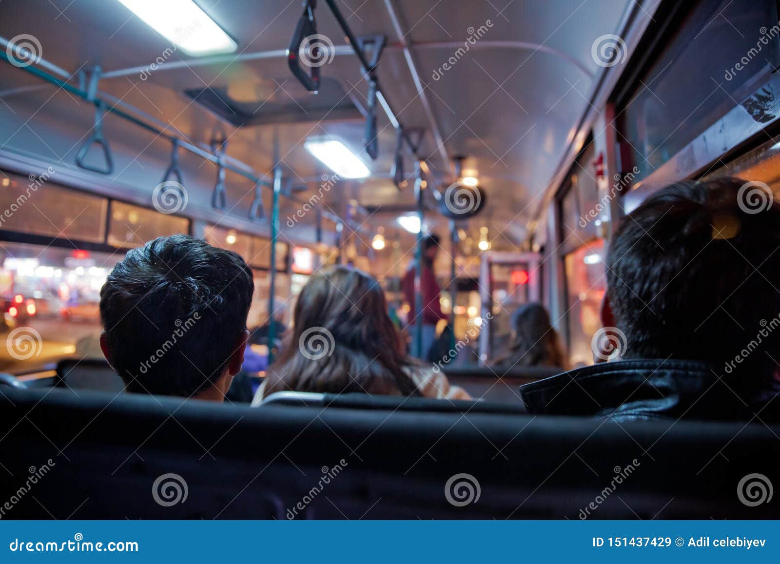 People in Old Public Bus, View from Inside the Bus . People Sitting on ...