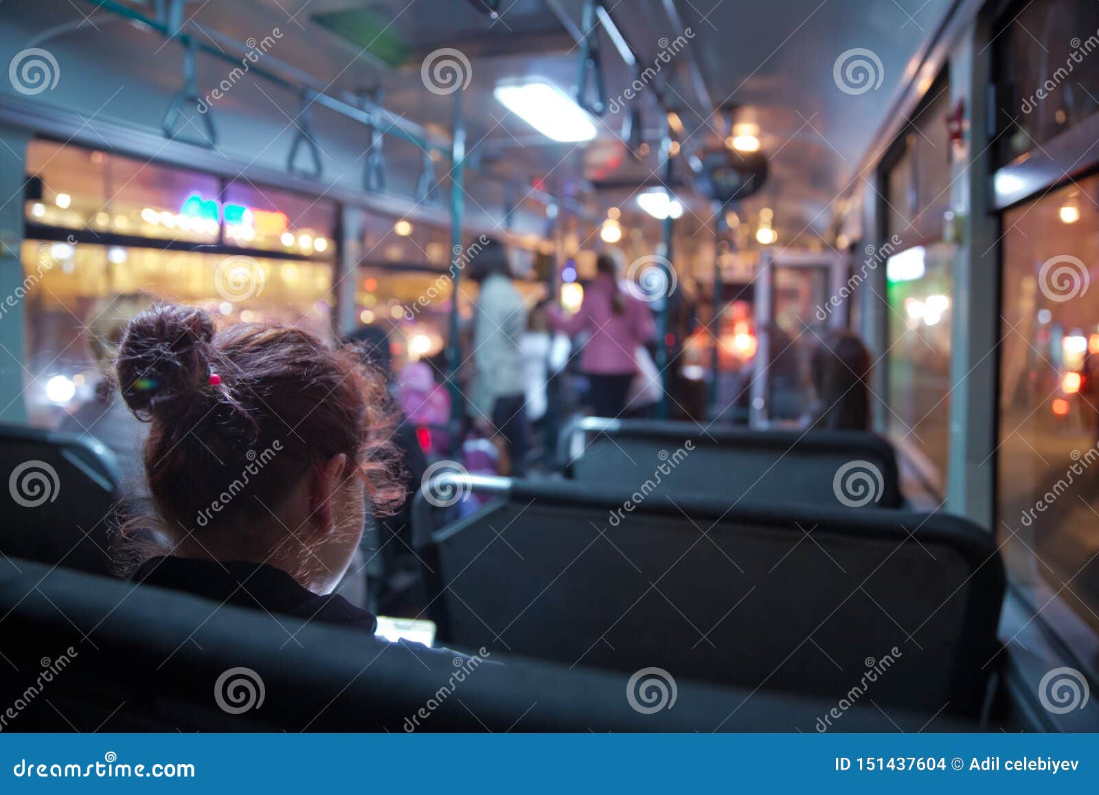 People in Old Public Bus, View from Inside the Bus . People Sitting on ...