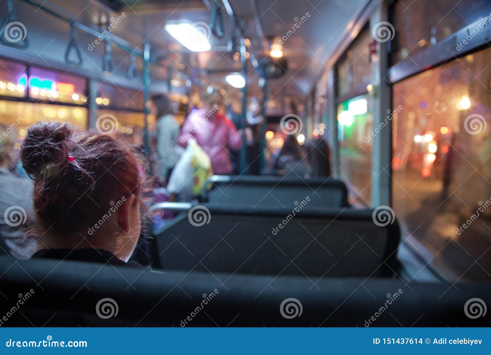 People in Old Public Bus, View from Inside the Bus . People Sitting on ...