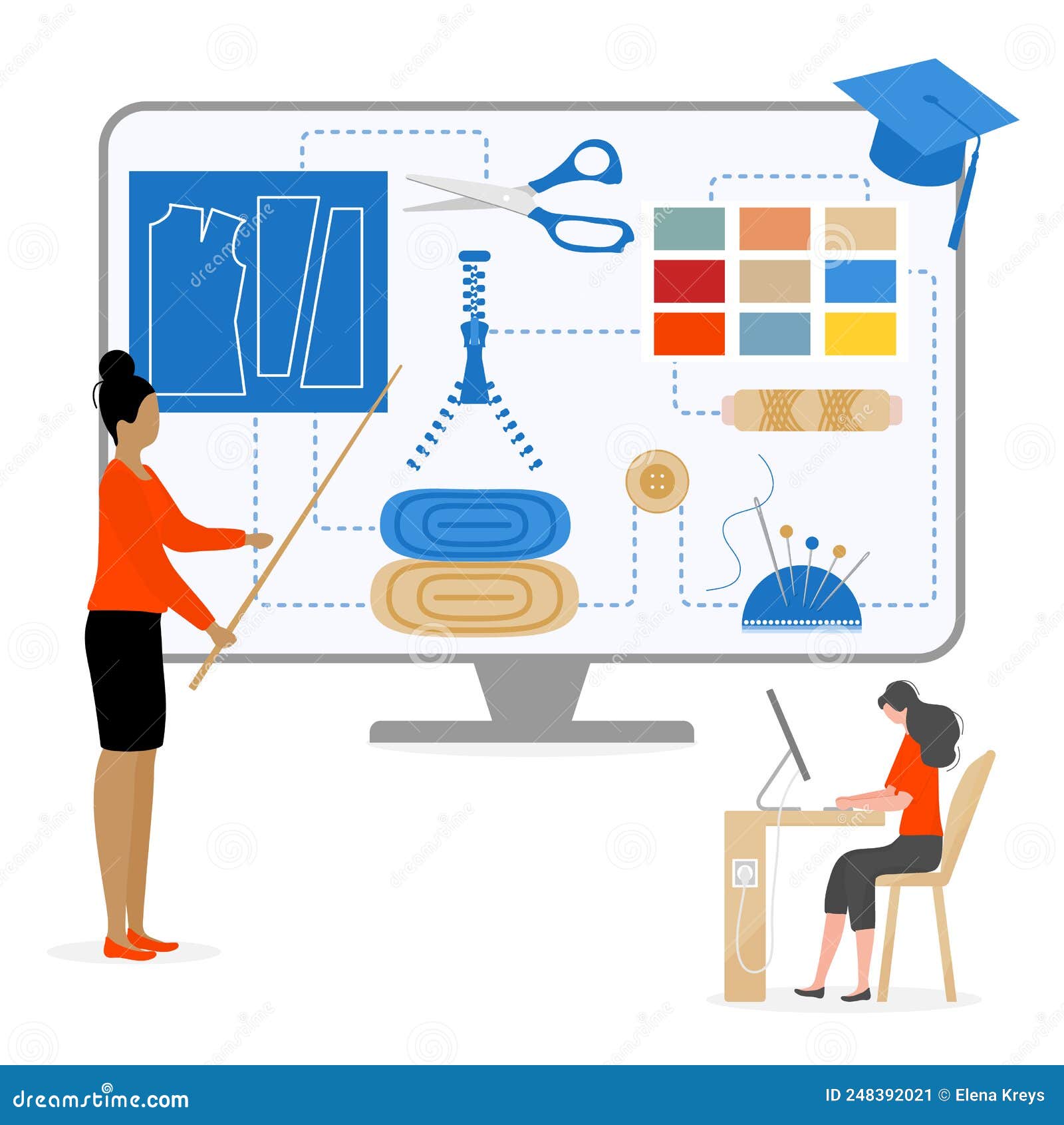 People Online Course Workshop Sewing Tailoring Stock Vector ...